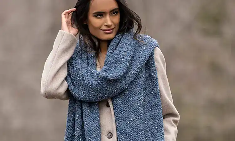 Madison Wrap Knit Kit in Blue Sky Woolstok Tweed at Fabulous Yarn