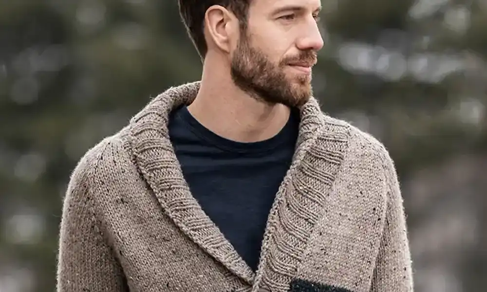 Salt Lake Cardigan Knit Kit in Blue Sky Woolstok Tweed at Fabulous Yarn