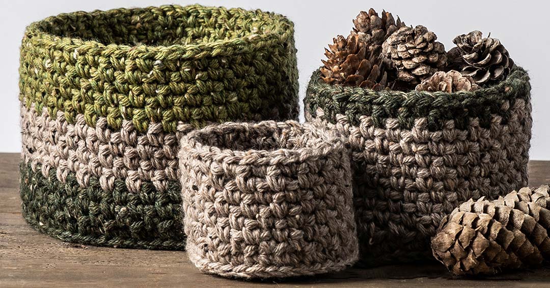 Portage Crochet Baskets Knit Kit in Blue Sky Woolstok Tweed at Fabulous ...