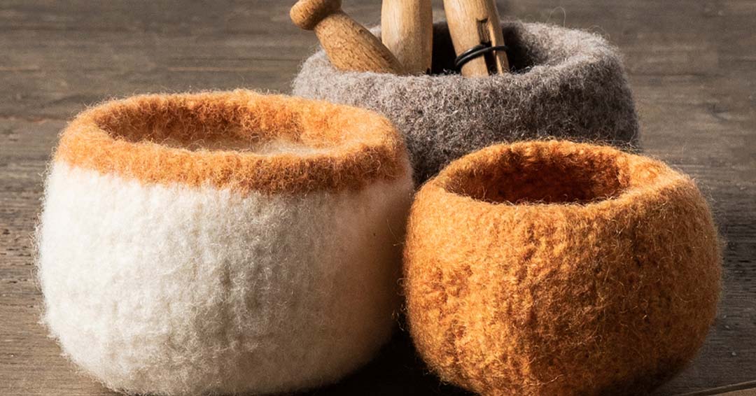 Hillman Felted Vessels Knit Kit in Blue Sky Woolstok Tweed at Fabulous Yarn